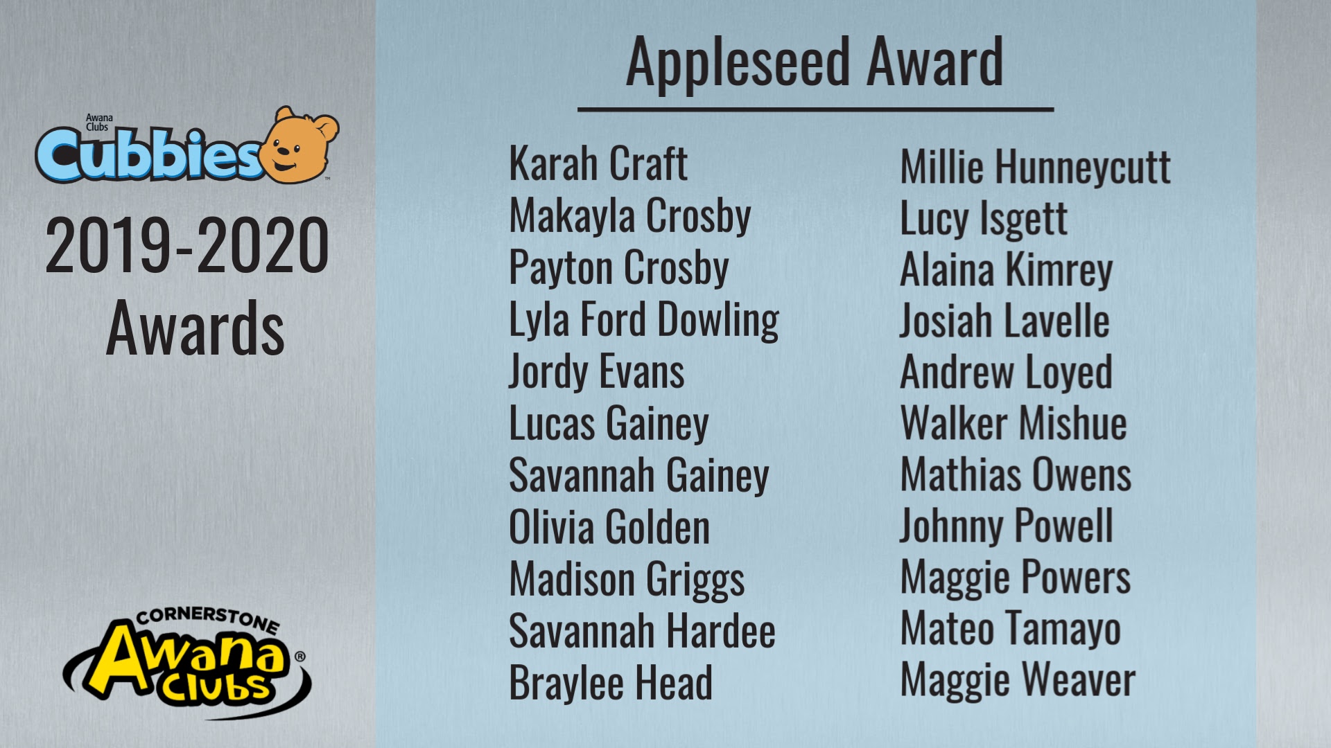 Cornerstone Baptist Church | Awana Awards 2019-2020